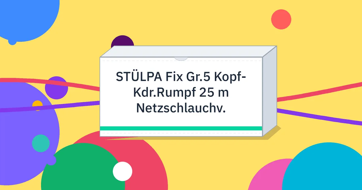 Symbolbild: Packung mit der Aufschrift STÜLPA Fix Gr.5 Kopf-Kdr.Rumpf 25 m Netzschlauchv. (PZN 19703885) – Verfügbarkeit und Bezug in Apotheken in Frankfurt am Main