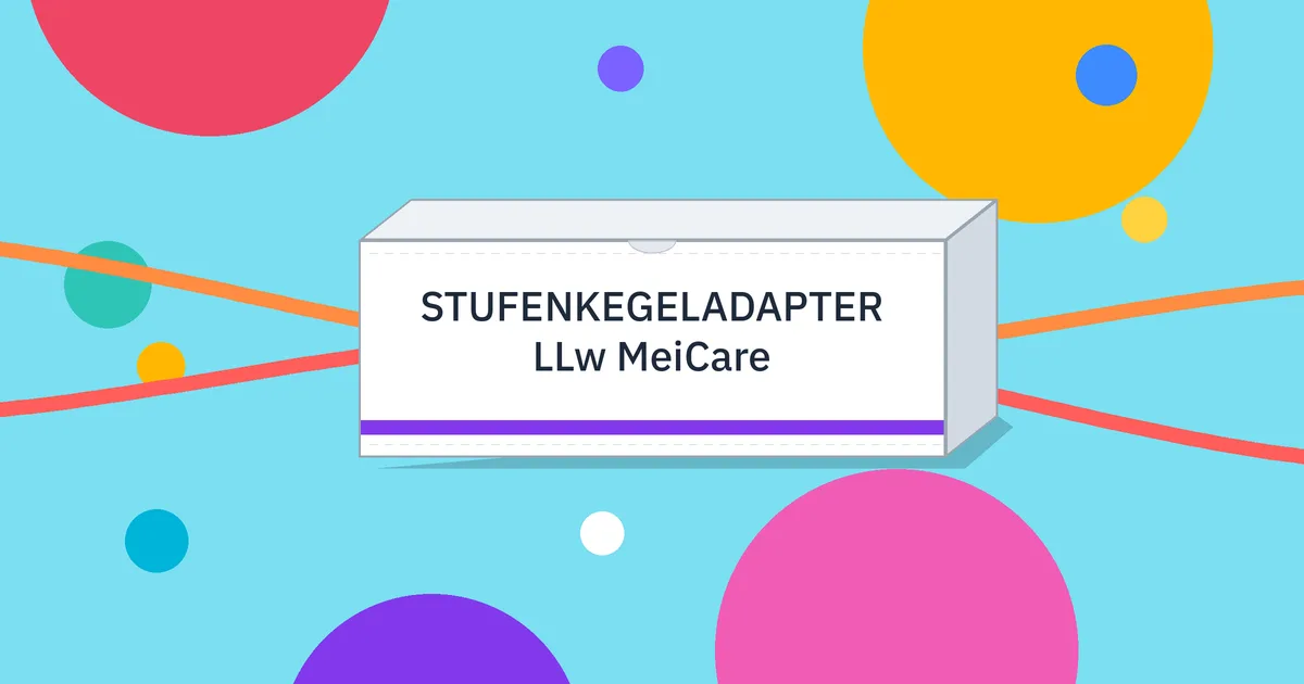 Symbolbild: Packung mit der Aufschrift STUFENKEGELADAPTER LLw MeiCare (PZN 20223446) – Verfügbarkeit und Bezug in Apotheken in Frankfurt am Main