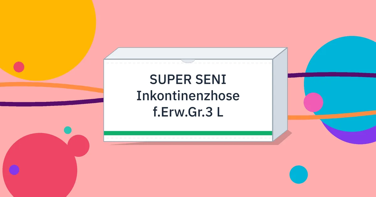 Symbolbild: Packung mit der Aufschrift SUPER SENI Inkontinenzhose f.Erw.Gr.3 L (PZN 18011582) – Verfügbarkeit und Bezug in Apotheken in Frankfurt am Main