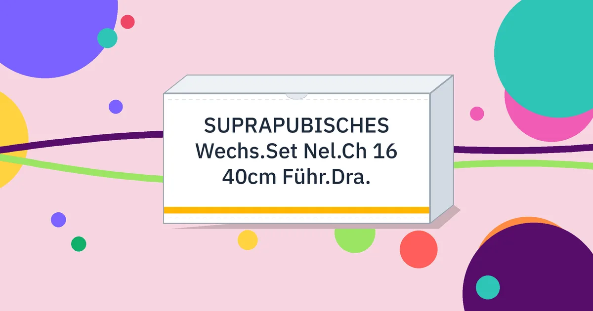 Symbolbild: Packung mit der Aufschrift SUPRAPUBISCHES Wechs.Set Nel.Ch 16 40cm Führ.Dra. (PZN 00198491) – Verfügbarkeit und Bezug in Apotheken in Frankfurt am Main