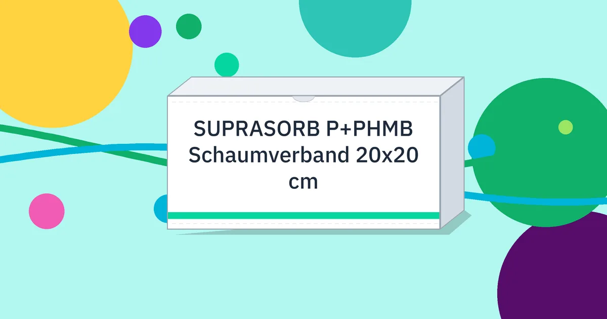 Symbolbild: Packung mit der Aufschrift SUPRASORB P+PHMB Schaumverband 20x20 cm (PZN 13345539) – Verfügbarkeit und Bezug in Apotheken in Frankfurt am Main