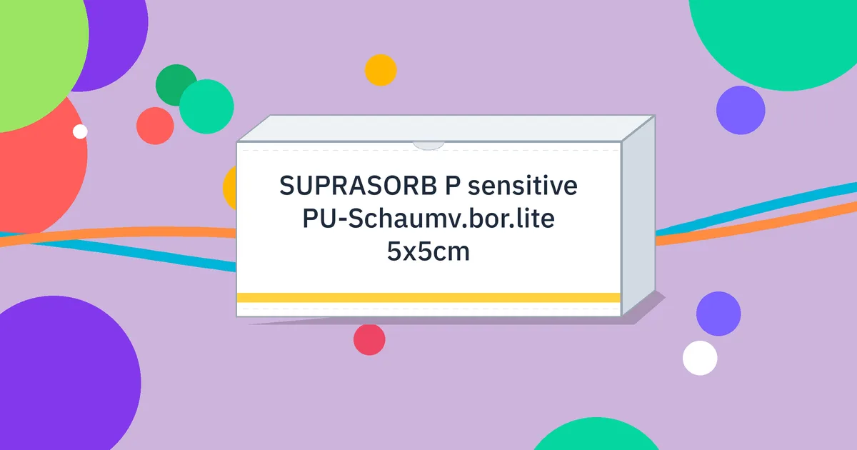 Symbolbild: Packung mit der Aufschrift SUPRASORB P sensitive PU-Schaumv.bor.lite 5x5cm (PZN 16602534) – Verfügbarkeit und Bezug in Apotheken in Frankfurt am Main