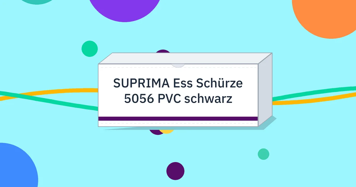 Symbolbild: Packung mit der Aufschrift SUPRIMA Ess Schürze 5056 PVC schwarz (PZN 00585733) – Verfügbarkeit und Bezug in Apotheken in Frankfurt am Main