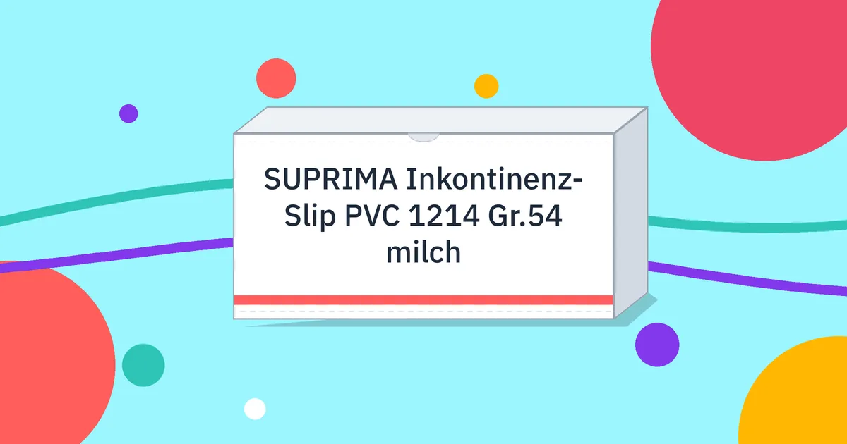 Symbolbild: Packung mit der Aufschrift SUPRIMA Inkontinenz-Slip PVC 1214 Gr.54 milch (PZN 03922993) – Verfügbarkeit und Bezug in Apotheken in Frankfurt am Main