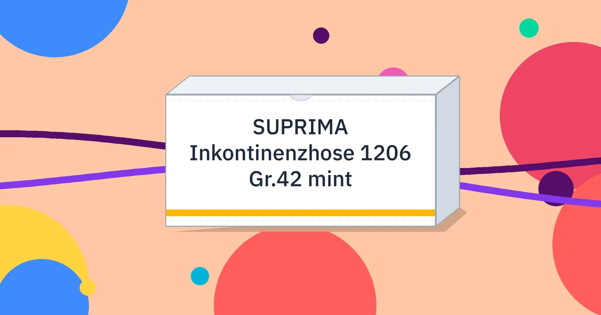 Symbolbild: Packung mit der Aufschrift SUPRIMA Inkontinenzhose 1206 Gr.42 mint (PZN 07632281) – Verfügbarkeit und Bezug in Apotheken in Frankfurt am Main