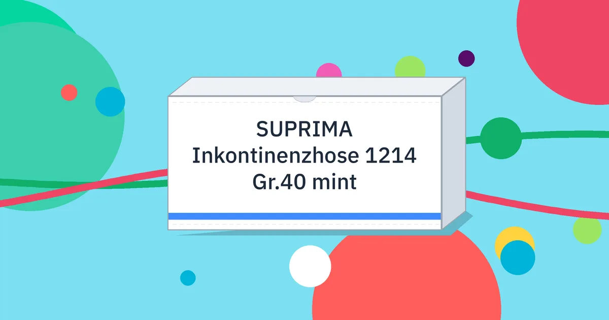 Symbolbild: Packung mit der Aufschrift SUPRIMA Inkontinenzhose 1214 Gr.40 mint (PZN 07633257) – Verfügbarkeit und Bezug in Apotheken in Frankfurt am Main