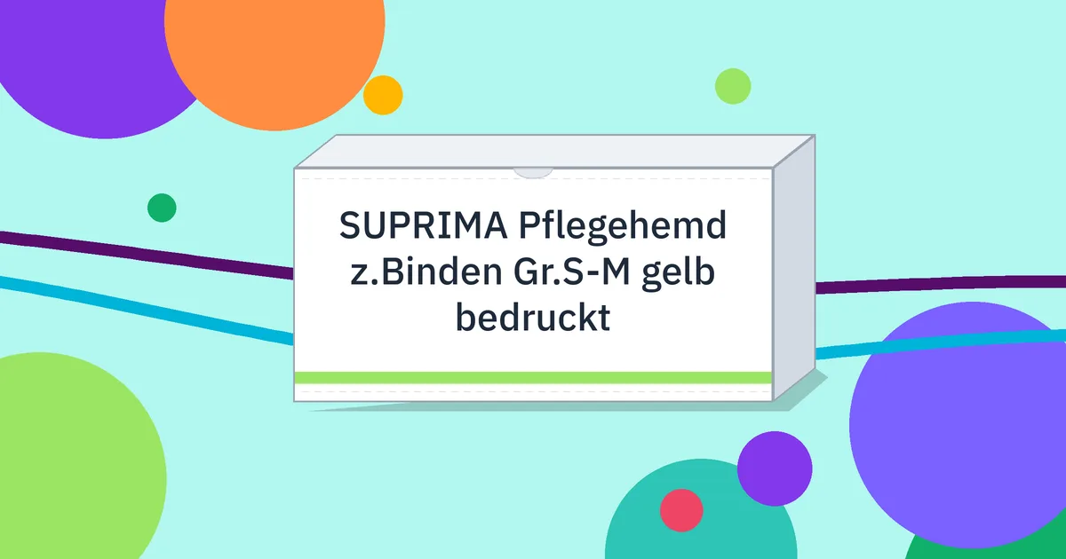 Symbolbild: Packung mit der Aufschrift SUPRIMA Pflegehemd z.Binden Gr.S-M gelb bedruckt (PZN 09785592) – Verfügbarkeit und Bezug in Apotheken in Frankfurt am Main