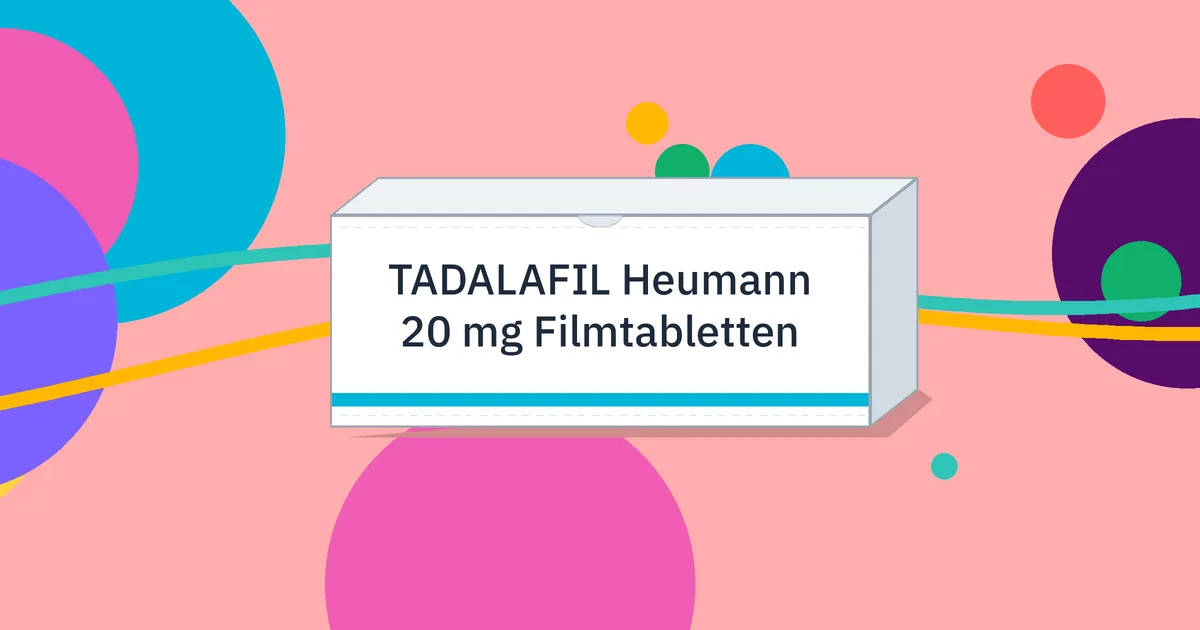 Symbolbild: Packung mit der Aufschrift TADALAFIL Heumann 20 mg Filmtabletten (PZN 12728132) – Verfügbarkeit und Bezug in Apotheken in Frankfurt am Main