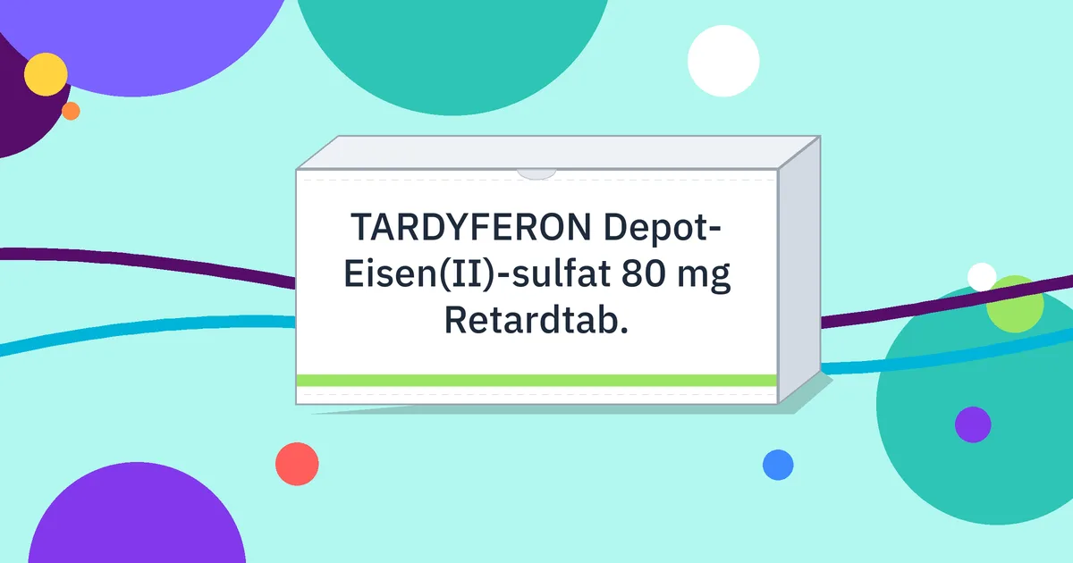 Symbolbild: Packung mit der Aufschrift TARDYFERON Depot-Eisen(II)-sulfat 80 mg Retardtab. (PZN 18880059) – Verfügbarkeit und Bezug in Apotheken in Frankfurt am Main