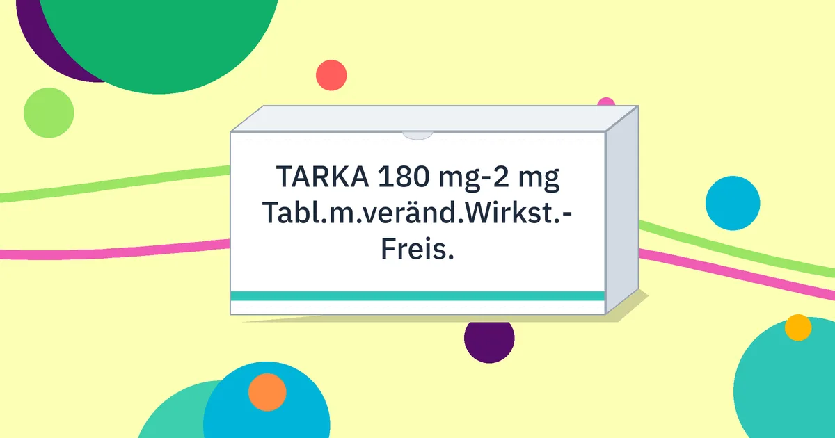 Symbolbild: Packung mit der Aufschrift TARKA 180 mg-2 mg Tabl.m.veränd.Wirkst.-Freis. (PZN 01169936) – Verfügbarkeit und Bezug in Apotheken in Frankfurt am Main