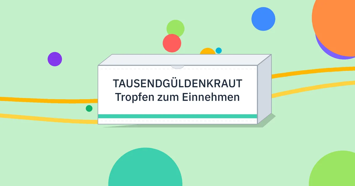Symbolbild: Packung mit der Aufschrift TAUSENDGÜLDENKRAUT Tropfen zum Einnehmen (PZN 17427719) – Verfügbarkeit und Bezug in Apotheken in Frankfurt am Main