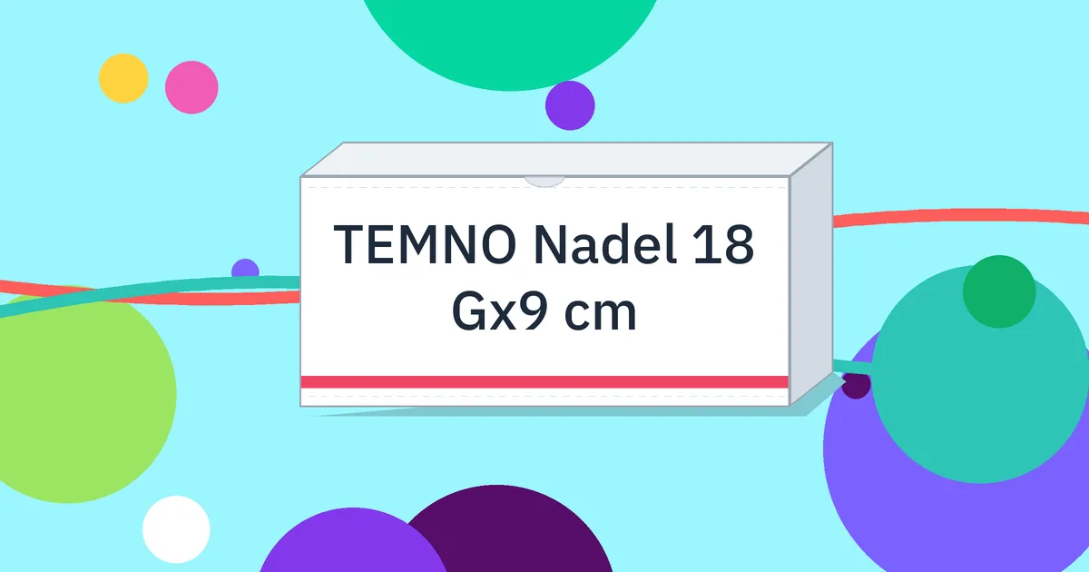 Symbolbild: Packung mit der Aufschrift TEMNO Nadel 18 Gx9 cm (PZN 18764726) – Verfügbarkeit und Bezug in Apotheken in Frankfurt am Main