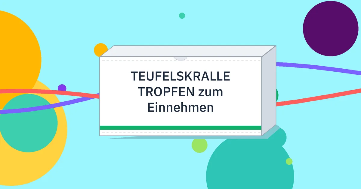 Symbolbild: Packung mit der Aufschrift TEUFELSKRALLE TROPFEN zum Einnehmen (PZN 11867481) – Verfügbarkeit und Bezug in Apotheken in Frankfurt am Main