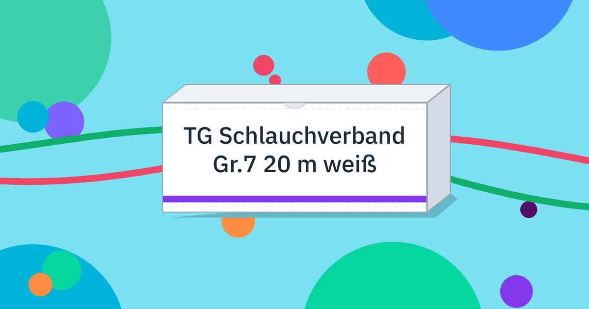 Symbolbild: Packung mit der Aufschrift TG Schlauchverband Gr.7 20 m weiß (PZN 18097402) – Verfügbarkeit und Bezug in Apotheken in Frankfurt am Main