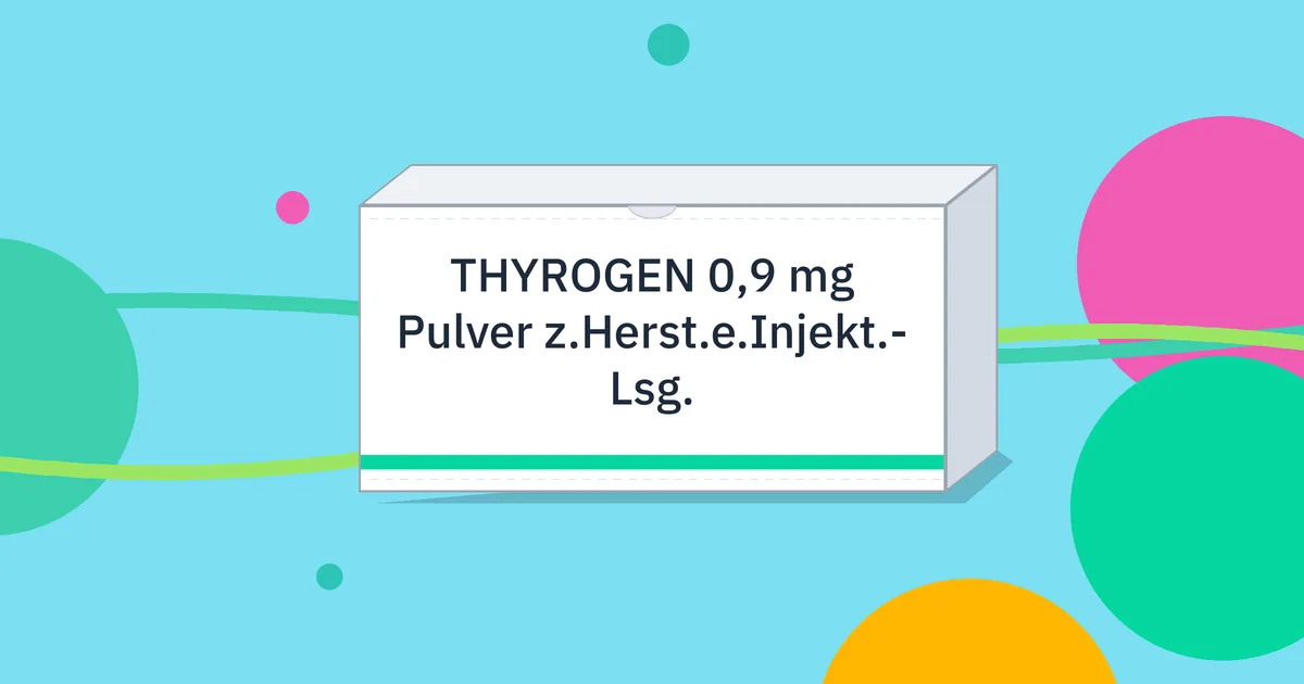 Symbolbild: Packung mit der Aufschrift THYROGEN 0,9 mg Pulver z.Herst.e.Injekt.-Lsg. (PZN 19272132) – Verfügbarkeit und Bezug in Apotheken in Frankfurt am Main