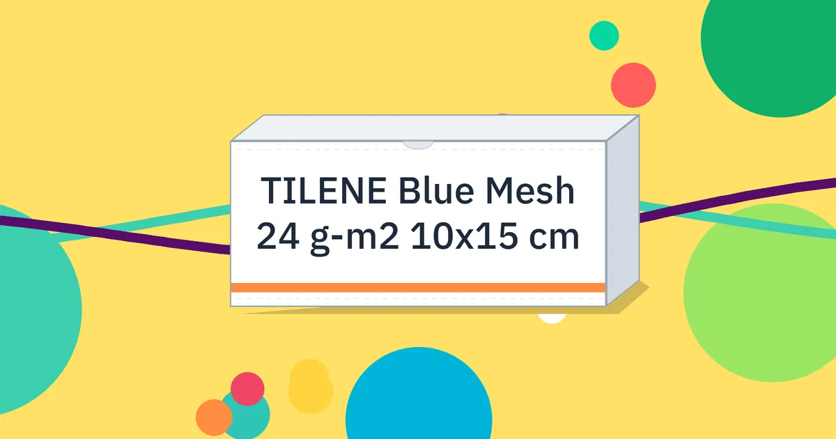 Symbolbild: Packung mit der Aufschrift TILENE Blue Mesh 24 g-m2 10x15 cm (PZN 18157943) – Verfügbarkeit und Bezug in Apotheken in Frankfurt am Main