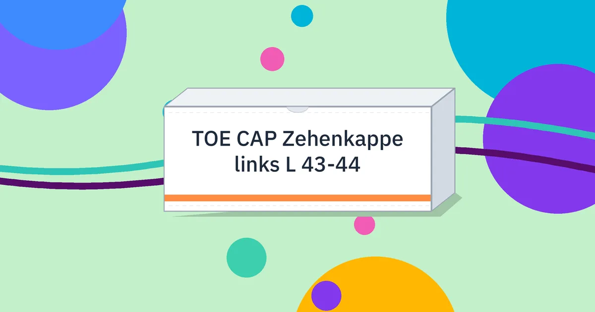 Symbolbild: Packung mit der Aufschrift TOE CAP Zehenkappe links L 43-44 (PZN 16631576) – Verfügbarkeit und Bezug in Apotheken in Frankfurt am Main