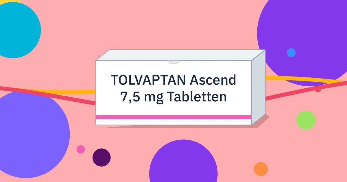 Symbolbild: Packung mit der Aufschrift TOLVAPTAN Ascend 7,5 mg Tabletten (PZN 19184675) – Verfügbarkeit und Bezug in Apotheken in Frankfurt am Main