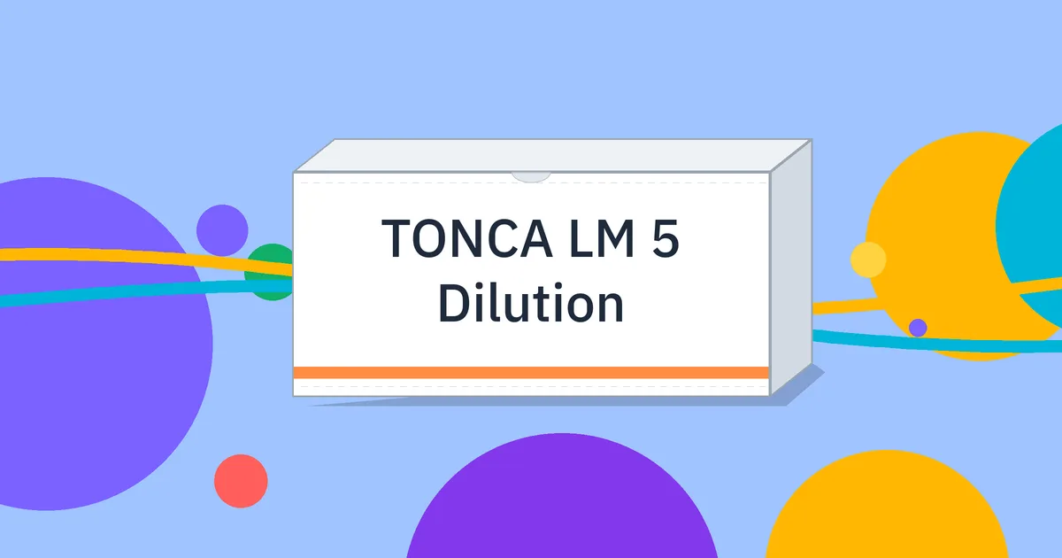 Symbolbild: Packung mit der Aufschrift TONCA LM 5 Dilution (PZN 13225172) – Verfügbarkeit und Bezug in Apotheken in Frankfurt am Main