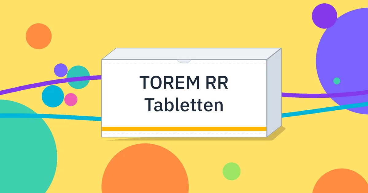 Symbolbild: Packung mit der Aufschrift TOREM RR Tabletten (PZN 06971667) – Verfügbarkeit und Bezug in Apotheken in Frankfurt am Main
