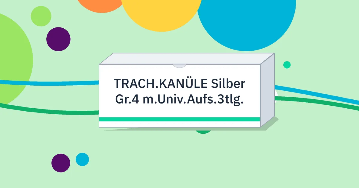 Symbolbild: Packung mit der Aufschrift TRACH.KANÜLE Silber Gr.4 m.Univ.Aufs.3tlg. (PZN 06989236) – Verfügbarkeit und Bezug in Apotheken in Frankfurt am Main