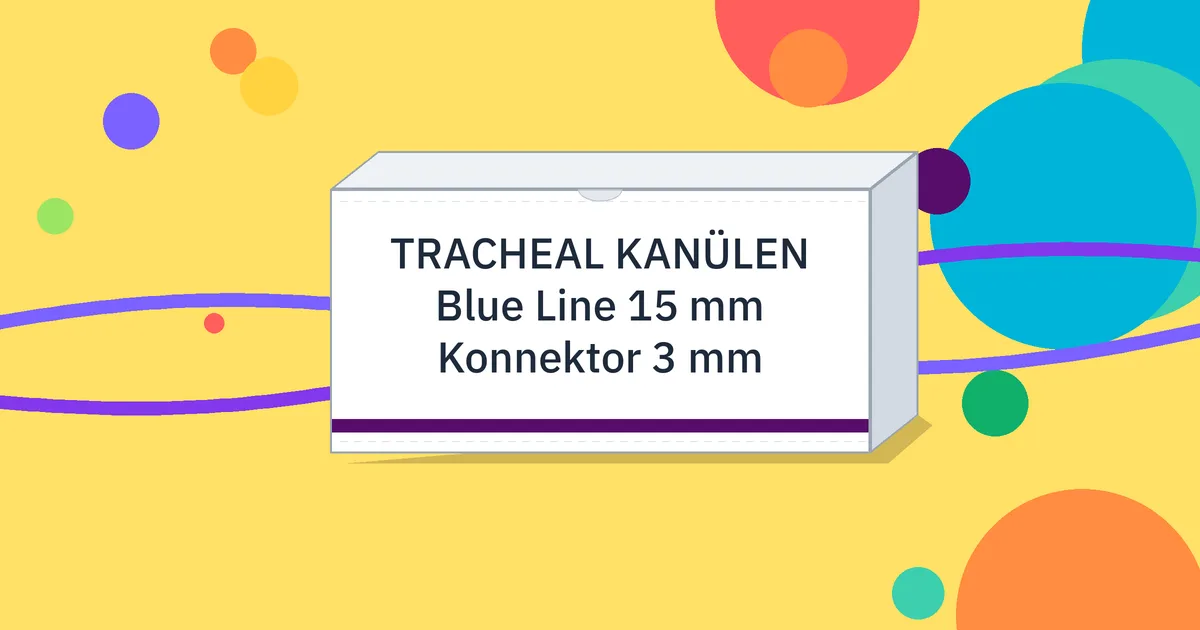 Symbolbild: Packung mit der Aufschrift TRACHEAL KANÜLEN Blue Line 15 mm Konnektor 3 mm (PZN 09105203) – Verfügbarkeit und Bezug in Apotheken in Frankfurt am Main
