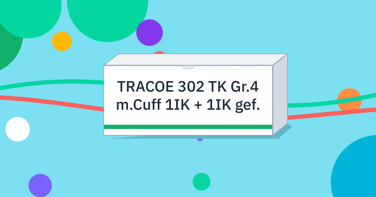 Symbolbild: Packung mit der Aufschrift TRACOE 302 TK Gr.4 m.Cuff 1IK + 1IK gef. (PZN 00920077) – Verfügbarkeit und Bezug in Apotheken in Frankfurt am Main