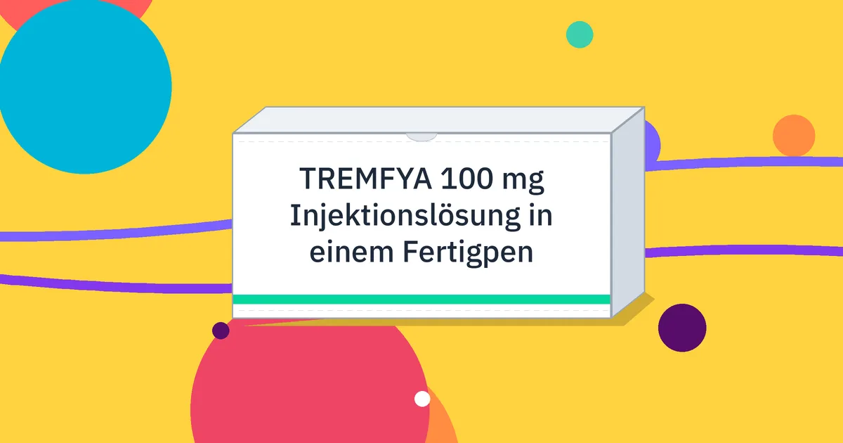 Symbolbild: Packung mit der Aufschrift TREMFYA 100 mg Injektionslösung in einem Fertigpen (PZN 16582151) – Verfügbarkeit und Bezug in Apotheken in Frankfurt am Main