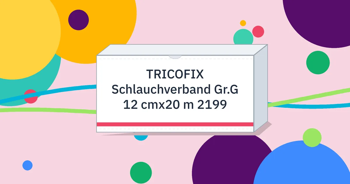 Symbolbild: Packung mit der Aufschrift TRICOFIX Schlauchverband Gr.G 12 cmx20 m 2199 (PZN 05490374) – Verfügbarkeit und Bezug in Apotheken in Frankfurt am Main