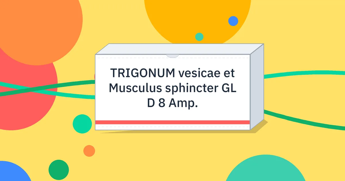 Symbolbild: Packung mit der Aufschrift TRIGONUM vesicae et Musculus sphincter GL D 8 Amp. (PZN 03661162) – Verfügbarkeit und Bezug in Apotheken in Frankfurt am Main