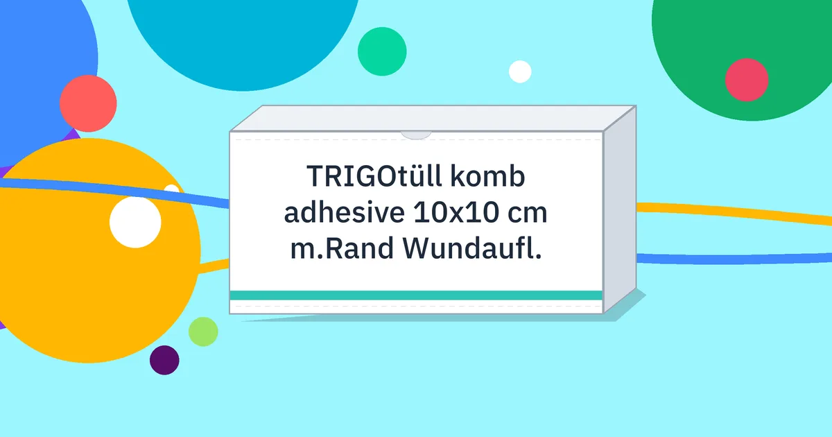 Symbolbild: Packung mit der Aufschrift TRIGOtüll komb adhesive 10x10 cm m.Rand Wundaufl. (PZN 15250079) – Verfügbarkeit und Bezug in Apotheken in Frankfurt am Main