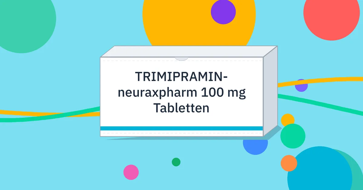 Symbolbild: Packung mit der Aufschrift TRIMIPRAMIN-neuraxpharm 100 mg Tabletten (PZN 01527583) – Verfügbarkeit und Bezug in Apotheken in Frankfurt am Main