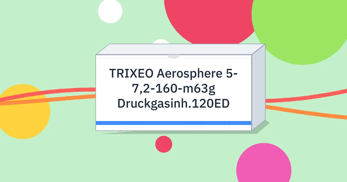 Symbolbild: Packung mit der Aufschrift TRIXEO Aerosphere 5-7,2-160-m63g Druckgasinh.120ED (PZN 19537777) – Verfügbarkeit und Bezug in Apotheken in Frankfurt am Main