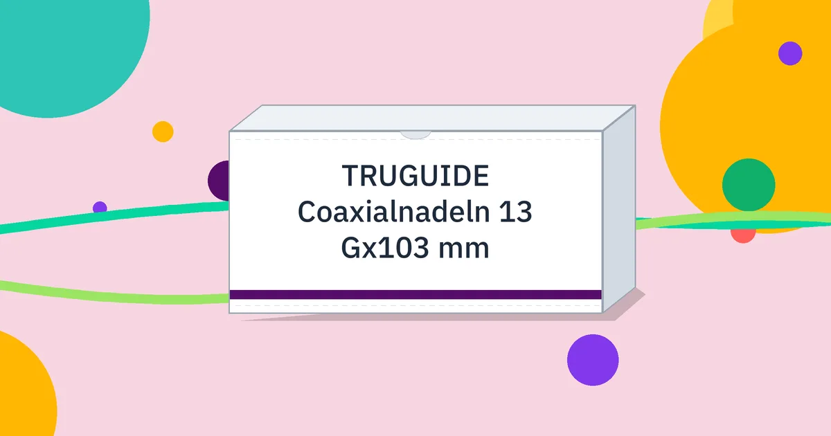 Symbolbild: Packung mit der Aufschrift TRUGUIDE Coaxialnadeln 13 Gx103 mm (PZN 03406079) – Verfügbarkeit und Bezug in Apotheken in Frankfurt am Main