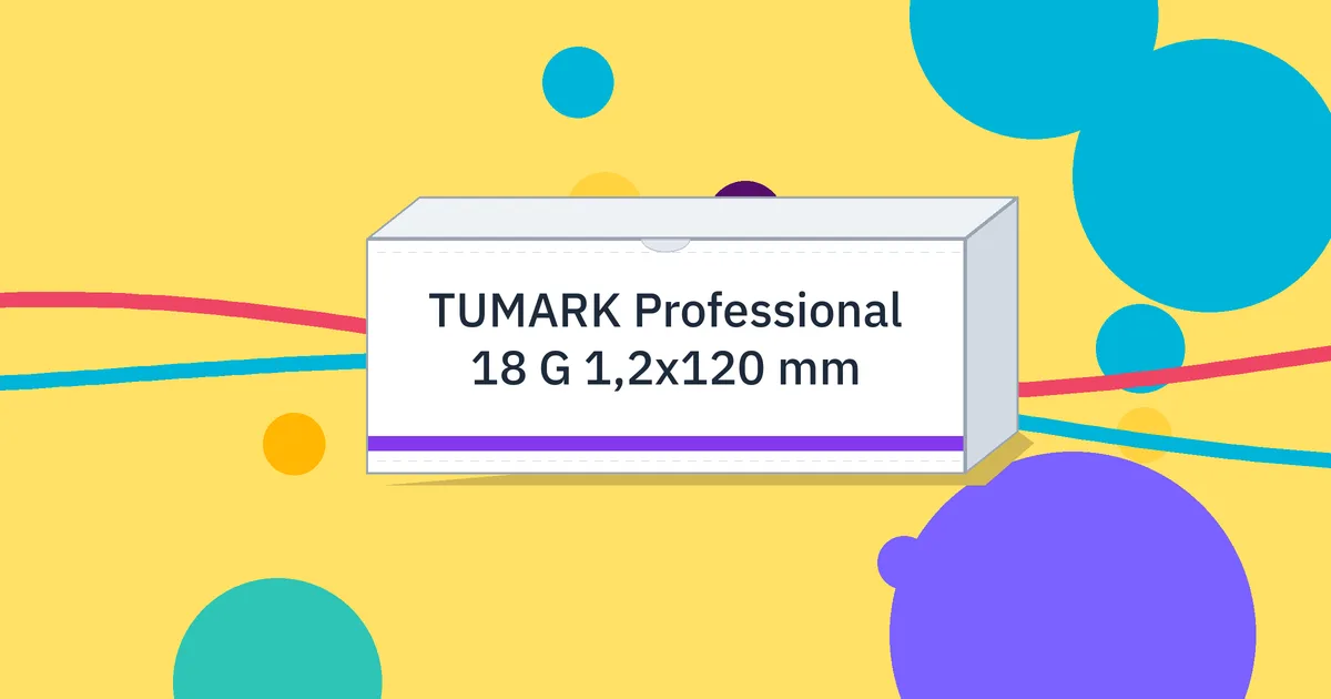 Symbolbild: Packung mit der Aufschrift TUMARK Professional 18 G 1,2x120 mm (PZN 20085990) – Verfügbarkeit und Bezug in Apotheken in Frankfurt am Main