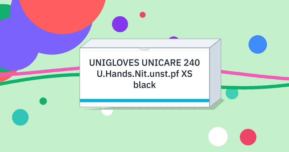 Symbolbild: Packung mit der Aufschrift UNIGLOVES UNICARE 240 U.Hands.Nit.unst.pf XS black (PZN 19894767) – Verfügbarkeit und Bezug in Apotheken in Frankfurt am Main