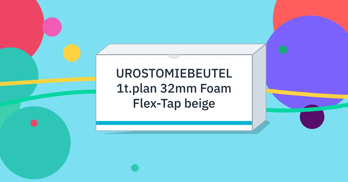 Symbolbild: Packung mit der Aufschrift UROSTOMIEBEUTEL 1t.plan 32mm Foam Flex-Tap beige (PZN 17944627) – Verfügbarkeit und Bezug in Apotheken in Frankfurt am Main