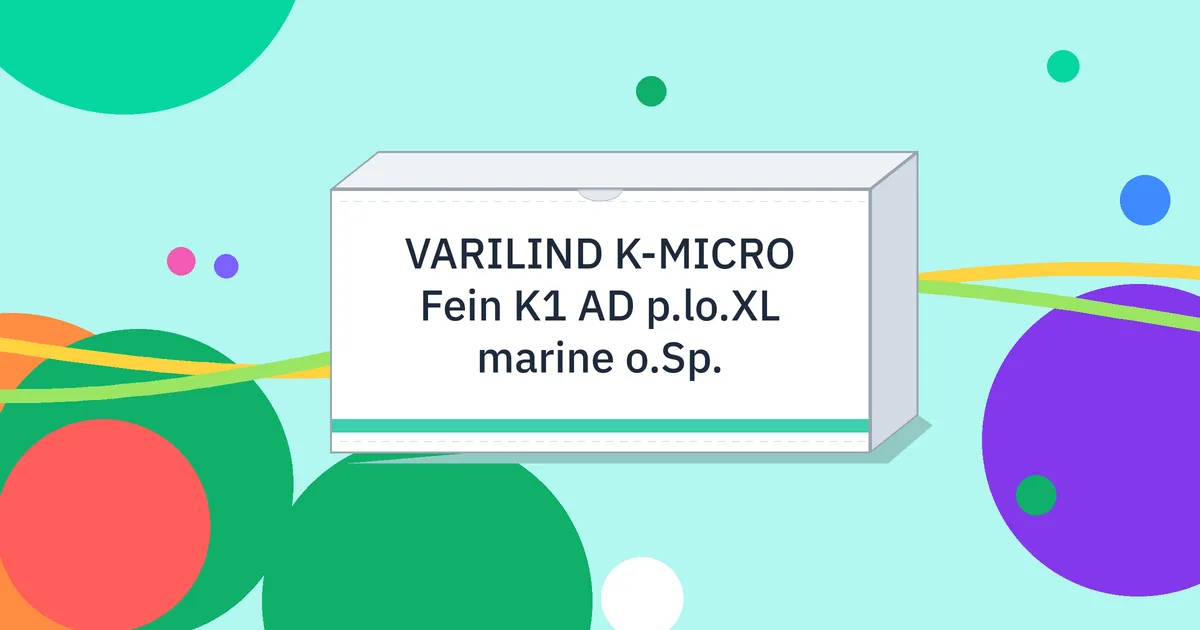 Symbolbild: Packung mit der Aufschrift VARILIND K-MICRO Fein K1 AD p.lo.XL marine o.Sp. (PZN 20619032) – Verfügbarkeit und Bezug in Apotheken in Frankfurt am Main