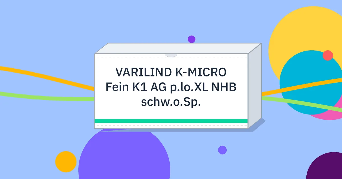 Symbolbild: Packung mit der Aufschrift VARILIND K-MICRO Fein K1 AG p.lo.XL NHB schw.o.Sp. (PZN 20555444) – Verfügbarkeit und Bezug in Apotheken in Frankfurt am Main