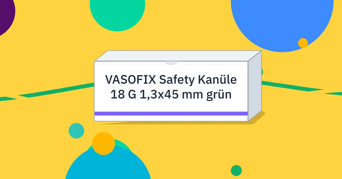 Symbolbild: Packung mit der Aufschrift VASOFIX Safety Kanüle 18 G 1,3x45 mm grün (PZN 01106137) – Verfügbarkeit und Bezug in Apotheken in Frankfurt am Main