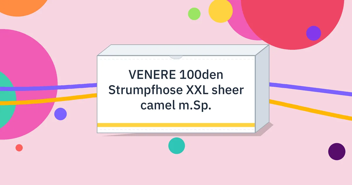 Symbolbild: Packung mit der Aufschrift VENERE 100den Strumpfhose XXL sheer camel m.Sp. (PZN 16171028) – Verfügbarkeit und Bezug in Apotheken in Frankfurt am Main