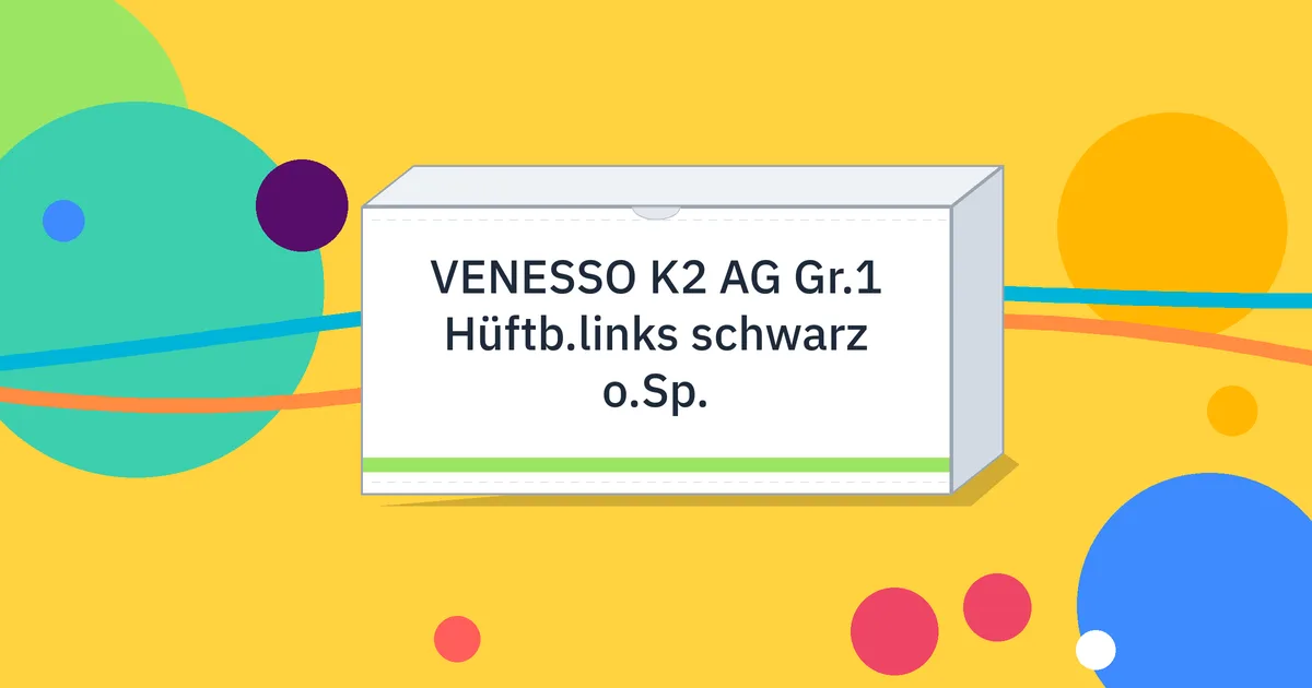 Symbolbild: Packung mit der Aufschrift VENESSO K2 AG Gr.1 Hüftb.links schwarz o.Sp. (PZN 03269062) – Verfügbarkeit und Bezug in Apotheken in Frankfurt am Main