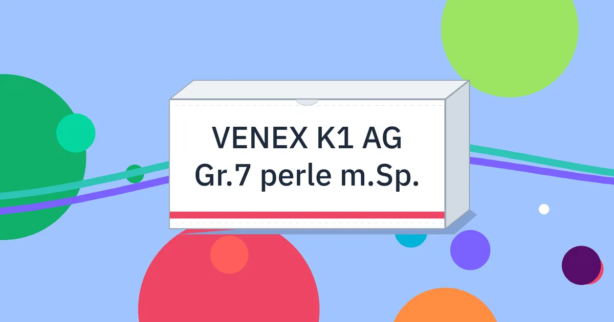 Symbolbild: Packung mit der Aufschrift VENEX K1 AG Gr.7 perle m.Sp. (PZN 03186979) – Verfügbarkeit und Bezug in Apotheken in Frankfurt am Main