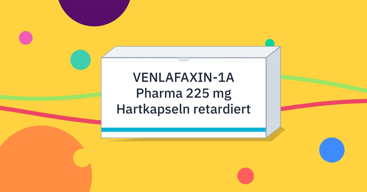 Symbolbild: Packung mit der Aufschrift VENLAFAXIN-1A Pharma 225 mg Hartkapseln retardiert (PZN 14039425) – Verfügbarkeit und Bezug in Apotheken in Frankfurt am Main