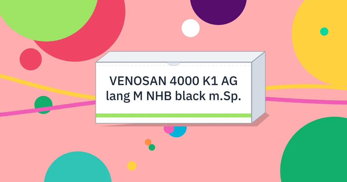 Symbolbild: Packung mit der Aufschrift VENOSAN 4000 K1 AG lang M NHB black m.Sp. (PZN 14426949) – Verfügbarkeit und Bezug in Apotheken in Frankfurt am Main