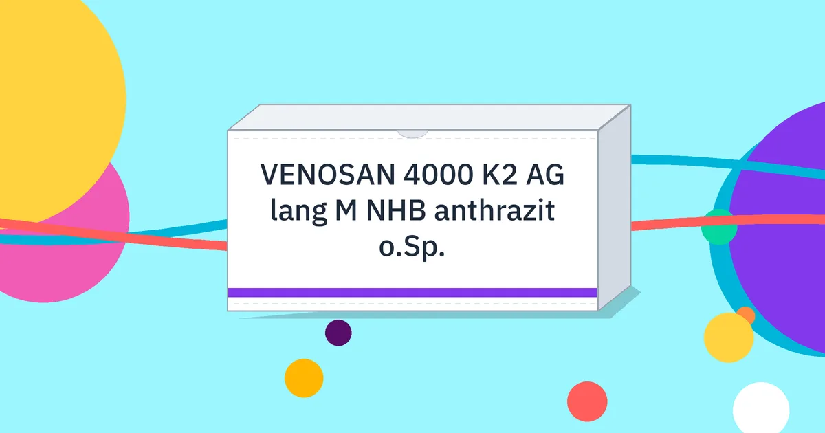 Symbolbild: Packung mit der Aufschrift VENOSAN 4000 K2 AG lang M NHB anthrazit o.Sp. (PZN 16601718) – Verfügbarkeit und Bezug in Apotheken in Frankfurt am Main