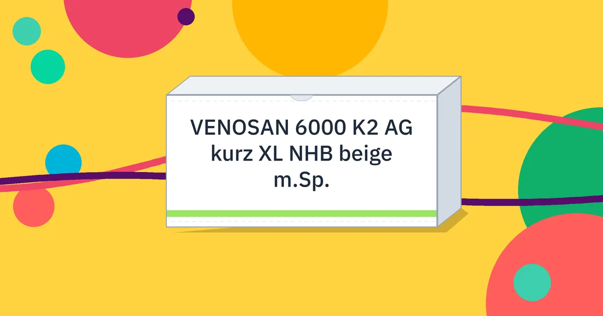 Symbolbild: Packung mit der Aufschrift VENOSAN 6000 K2 AG kurz XL NHB beige m.Sp. (PZN 17172840) – Verfügbarkeit und Bezug in Apotheken in Frankfurt am Main