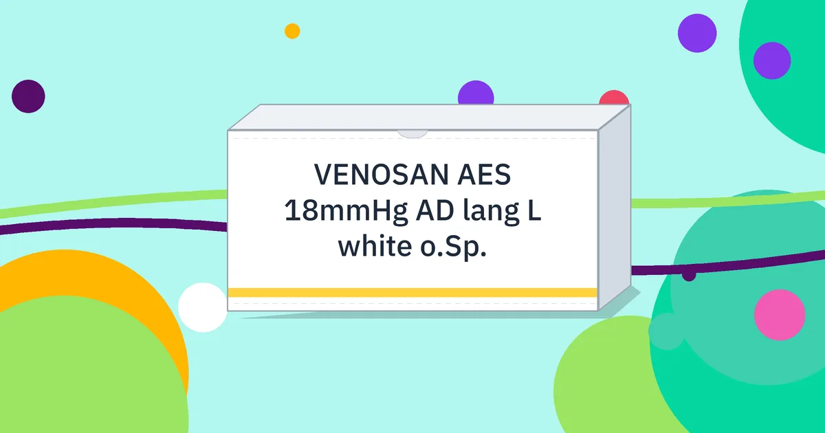 Symbolbild: Packung mit der Aufschrift VENOSAN AES 18mmHg AD lang L white o.Sp. (PZN 15298732) – Verfügbarkeit und Bezug in Apotheken in Frankfurt am Main