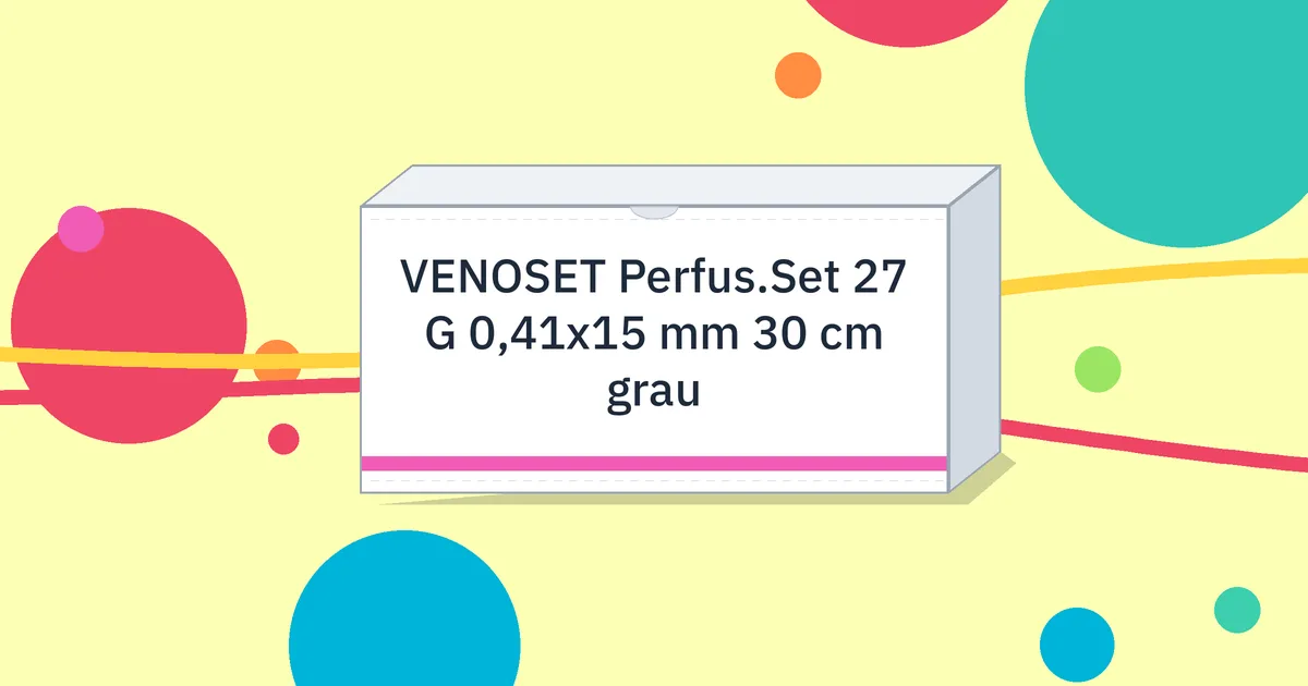 Symbolbild: Packung mit der Aufschrift VENOSET Perfus.Set 27 G 0,41x15 mm 30 cm grau (PZN 13846922) – Verfügbarkeit und Bezug in Apotheken in Frankfurt am Main