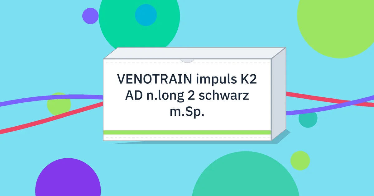 Symbolbild: Packung mit der Aufschrift VENOTRAIN impuls K2 AD n.long 2 schwarz m.Sp. (PZN 00616988) – Verfügbarkeit und Bezug in Apotheken in Frankfurt am Main